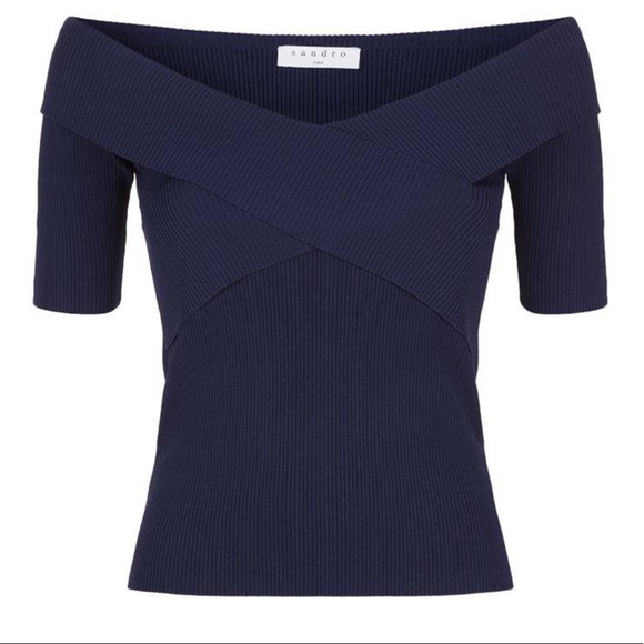 Sandro | Tops | Sandro Paris Navy Blue Ribbed Top | Poshmark